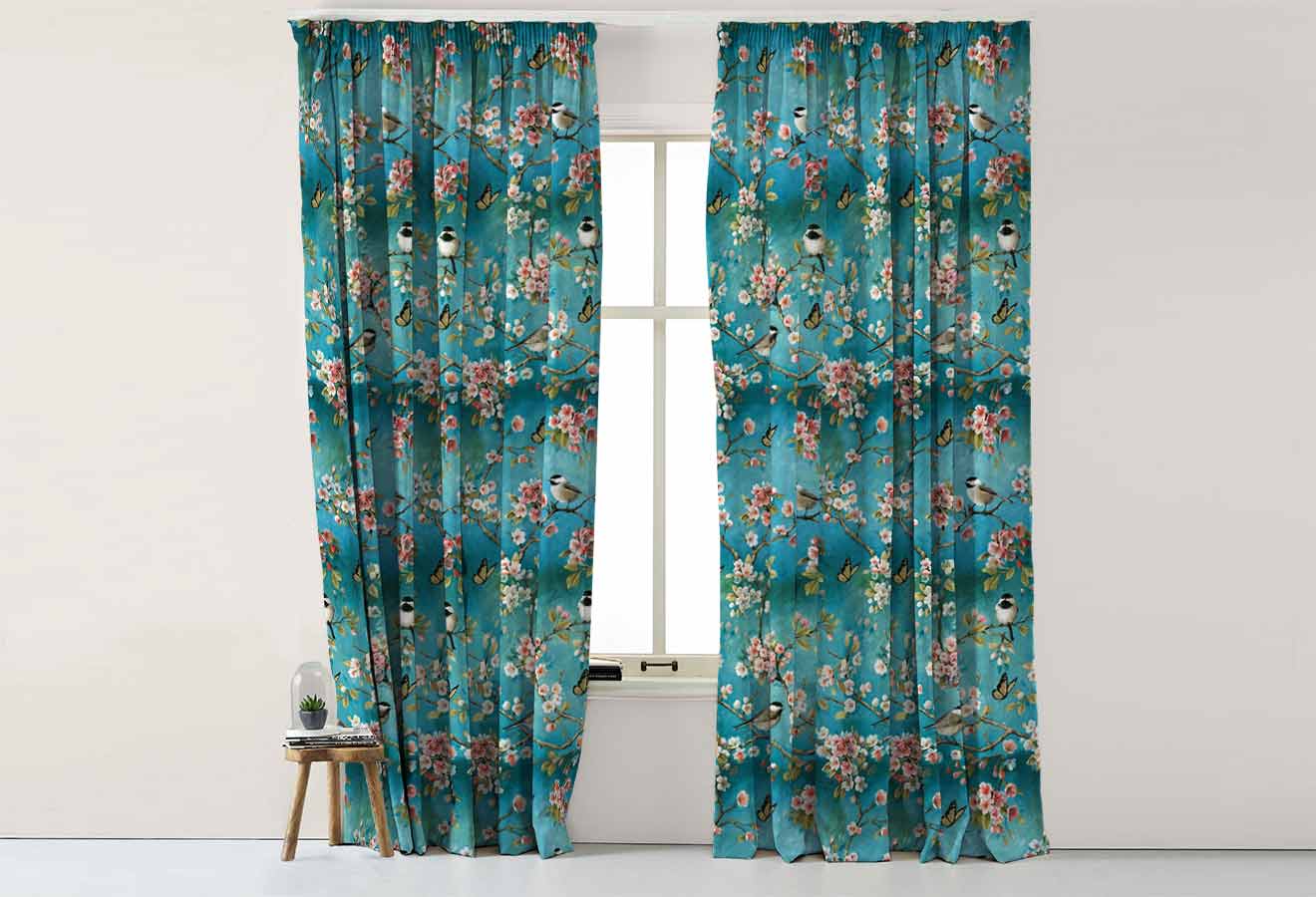Unique Blue coloured floral bedroom curtains online - Drapestory