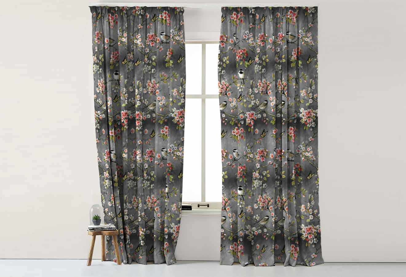 Unique Blue coloured floral bedroom curtains online - Drapestory